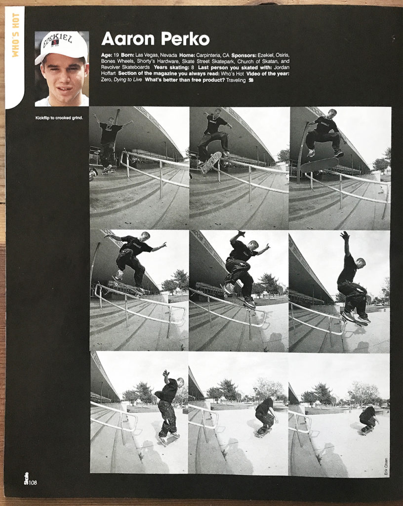 AARON PERKO – KF CROOKS – SKATEBOARDER MAG, Feb 2003 – HATCH